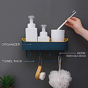 BEAUTTI DAUPHINE Self Adhesive Wall Mounted Shower Caddy Shelf Bath Organizer, Shampoo Shelves Storage Basket Soap Holder with 4 Hooks & 1 Towel Bar Rack for Bathroom, Kitchen, No Drilling