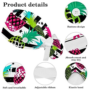 Scrub Surgical Hat,Cycling Hat with Buttons and Cotton Sweatband,Pineapple Geometric Stripes