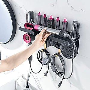 simpletome 2 in 1 Wall Mount Organizer for Dyson Airwrap Complete Styler and Supersonic Hair Dryer (Black)