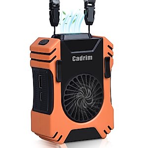 Cadrim Waist Fan, Portable Personal Fan, USB Mini Necklace Fan, Rechargeable Battery Operated Fan, 8000RPM Strong Airflow for Outdoor Camping with LED SOS Function