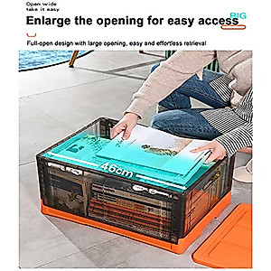 Plastic Collapsible Storage Bins,Stackable Lidded Storage Bins Durable Thick Folding Utility Crates Clear Containers,Storage Cubes Bins Organizer for Wardrobe Closet Groceries-Orange 54l(19.4x14.3x11.