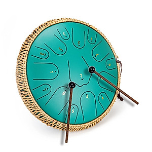 Steel Tongue Drum- ChunFeng 14 Inches 15 Note,Tongue Drum Instrument-Steel Drums For Adults-Hand Pan Drums With Music Book,Handpan Tongue Drum Mallets and Carry Bag,C Major(Green)