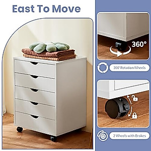 NEWBULIG 5 Drawer Storage Organizer, Wood File Cabinets with Wheels, Large Printer Stand for Home Office Study Dressing Room