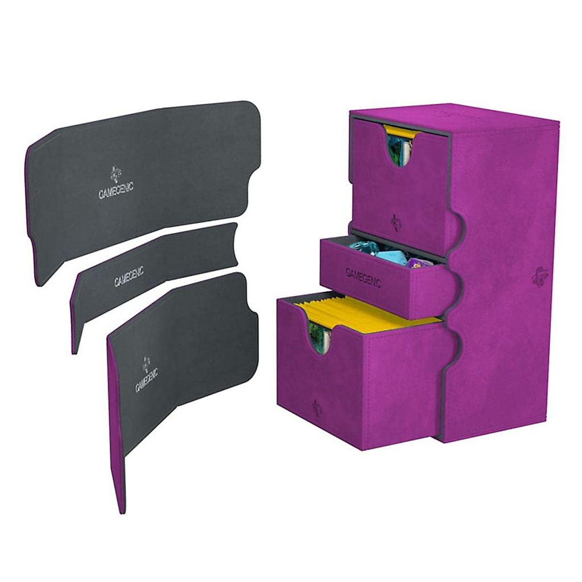 Gamegenic Stronghold 200+ Convertible Deck Box | Double-Sleeved Card Storage | Card Game Protector | Nexofyber Surface | Holds up to 200 Cards | Purple Color | Made