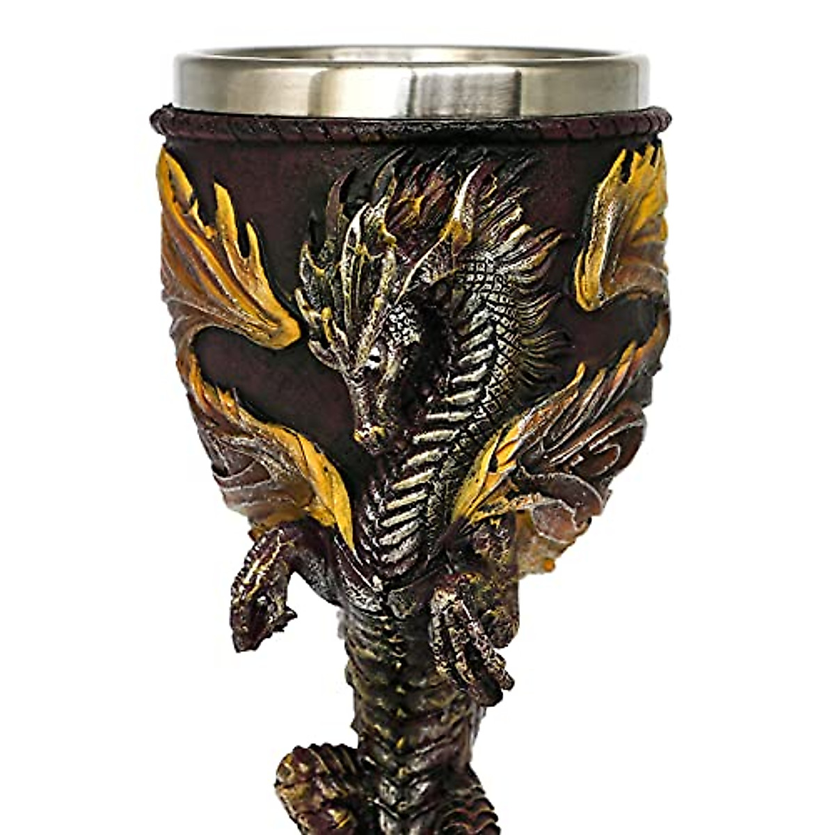 alikiki Medieval Flame Dragon Wine Goblet - Fantasy dungeons and dragons Wine Chalice - 7oz Stainless Steel Cup Drinking Vessel -Ideal Novelty Gothic Father Day Gift Party Idea
