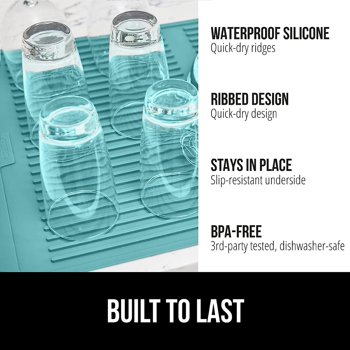 Gorilla Grip Manual Can Opener and Silicone Dish Drying Mat, Can Opener Includes Built-In Bottle Opener, Dish Drying Mat is 13x11 Inch, Both in Turquoise Color, 2 Item Bundle