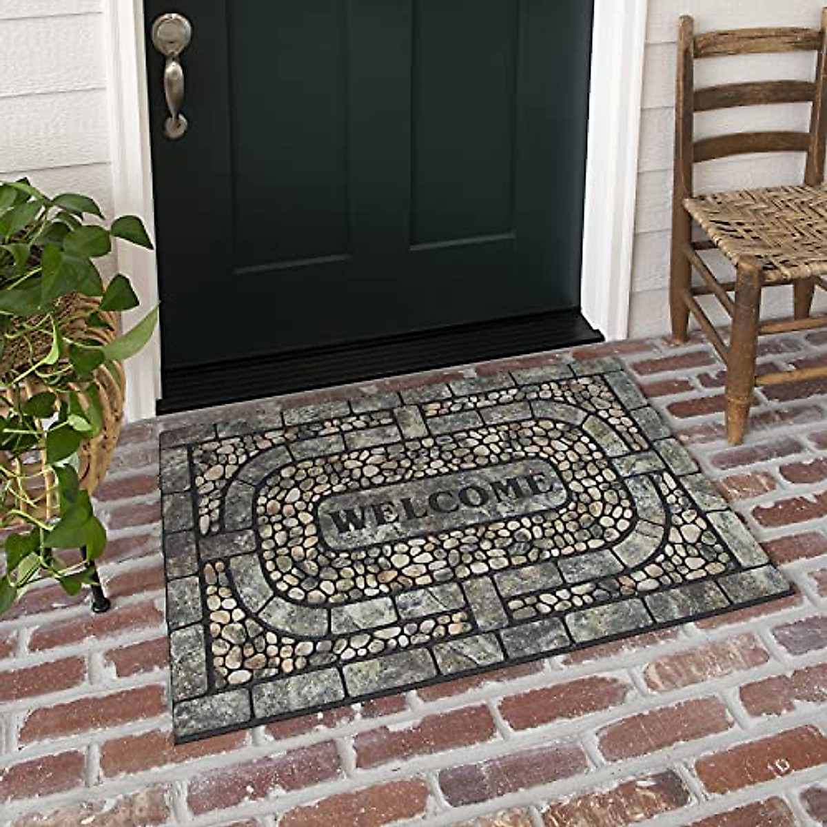 Mohawk Home Recycled Rubber Door Mat, Welcome Garden Pebbles Gray (23" x 35")
