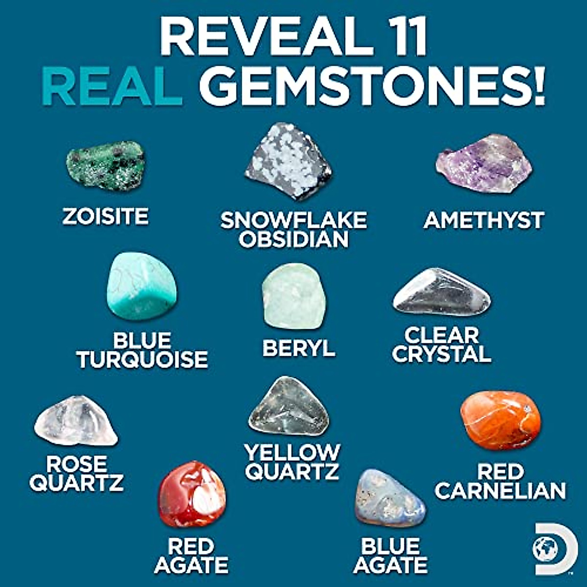 Discovery Kids Gemstone Dig Stem Science Kit by Horizon Group Usa, Excavate, Dig & Reveal 11 Real Gemstones, Includes Goggles, Excavation Tools, Streak Plate, Magnifying Glass & More