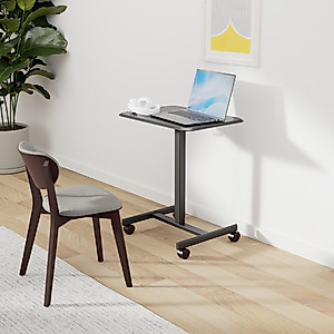 Sweetcrispy Small Mobile Rolling Standing Desk - Overbed Table, Teacher Podium with Wheels, Adjustable Work Table, Rolling Desk Laptop Computer Cart for Home, Office, Classroom