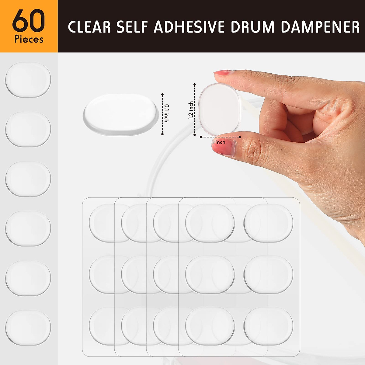 60 Pieces Drum Gel Drum Dampeners Pads Silicone Drum Silencers Soft Drum Dampening Gel Pads Drums Soft Drum Dampeners for Drums Cymbals Tone Control