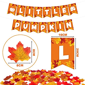 152pcs Little Pumpkin Baby Shower Decorations for Boy with Little Pumpkin Banner Pumpkin Cake Toppers Paper Pompom Latex Balloons Fall Leaves for Fall Theme Baby Shower Party Supplies