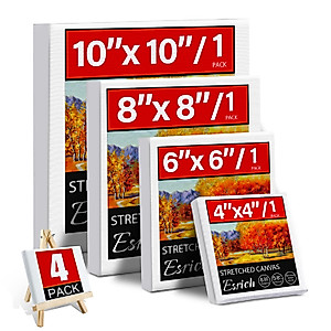 4 Packs Square Canvases for Painting with 4"x 4", 6"x 6", 8"x 8", 10"x 10", Painting Canvas for Oil & Acrylic Paint