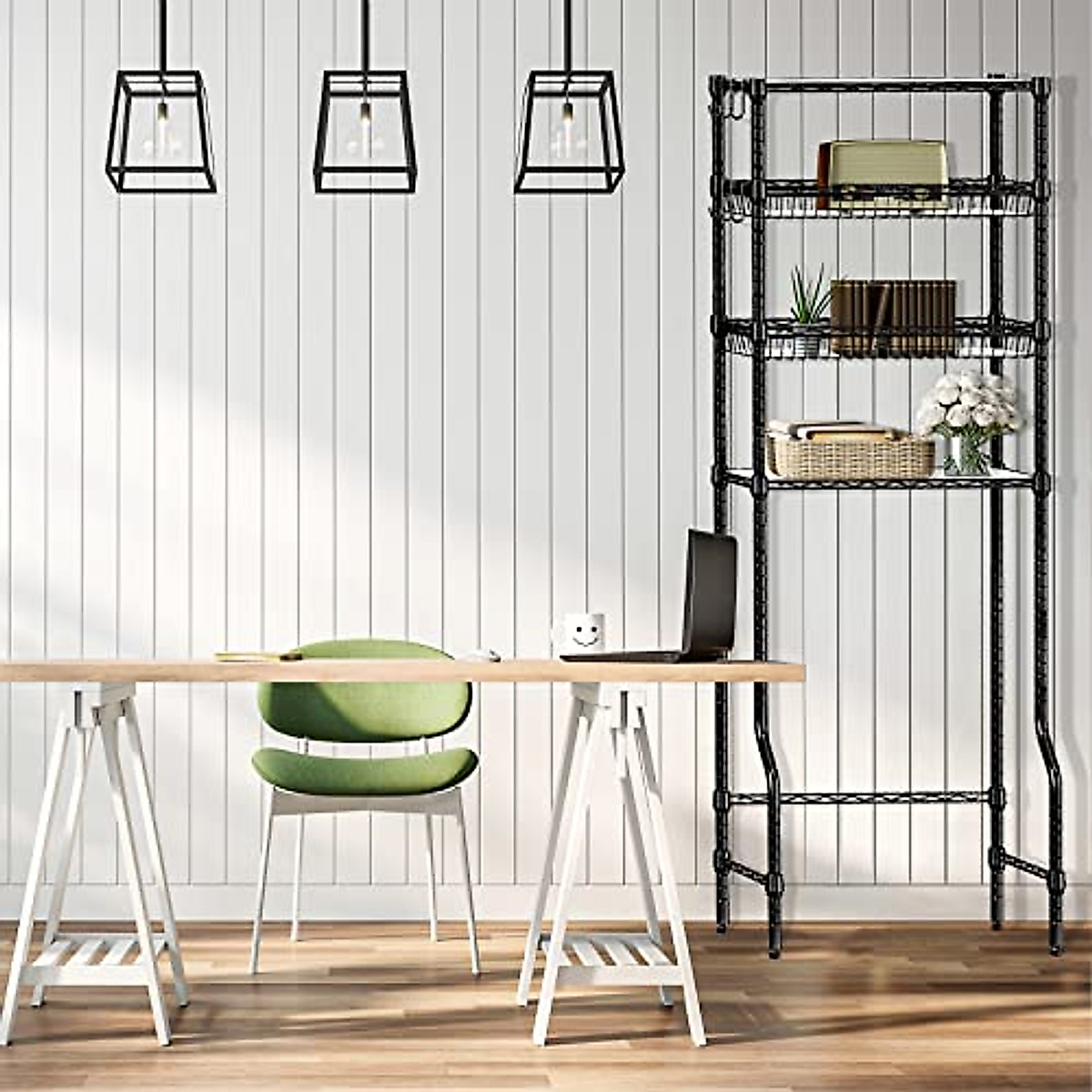 Folews Bathroom Organizer Over The Toilet Storage, 4-Tier Bathroom Shelves Over Toilet Shelf Above Toilet Storage Rack Freestanding Bathroom Space Saver with Adjustable Shelves and Baskets, Black