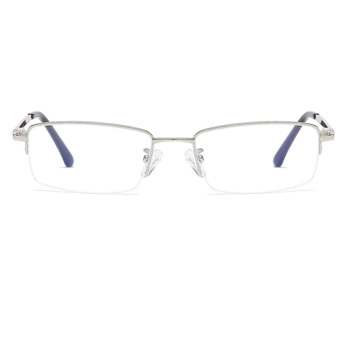 QECEPEI Half Rimless Metal Eyewear Frames Blue Light Blocking Transparent Lens Business Glasses, Shiny Silver