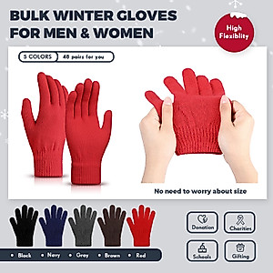 Tarpop 48 Pcs Winter Gloves Bulk Knit Winter Gloves for Women Men Cold Weather Gloves for Homeless Stretchy Cloth Gloves (Multi Color)