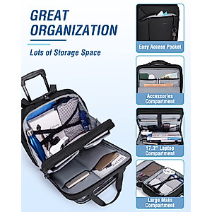 BAGSMART Rolling Laptop Bag, 17.3 Inch Rolling Briefcase with Wheels for Men Women,Large Rolling Computer Bag for Work Travel Business,Black