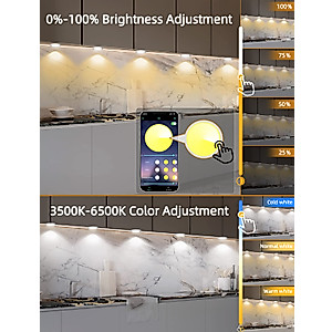MATICOD Under Cabinet Lights Plug in Dimmable White LED Under Cabinet Lighting, Bluetooth Smart APP Remote Control Closet Lights Kitchen Lights, Under Counter Lights for Kitchen, Cabinet