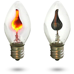 Tupkee C7 Flickering Flame Bulb – 1W, Light Bulb with Orange Glow That flickers and Dances up and Down - Replacement for E12 Base Christmas Candolier Window Candle - 2/Pkg