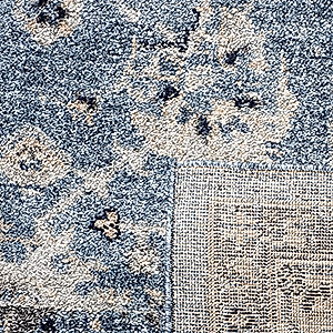 SAFAVIEH Charleston Collection Area Rug - 6'7" Square, Navy & Light Grey, Oriental Distressed Design, Non-Shedding & Easy Care, Ideal for High Traffic Areas in Living Room, Bedroom (CHL413N)