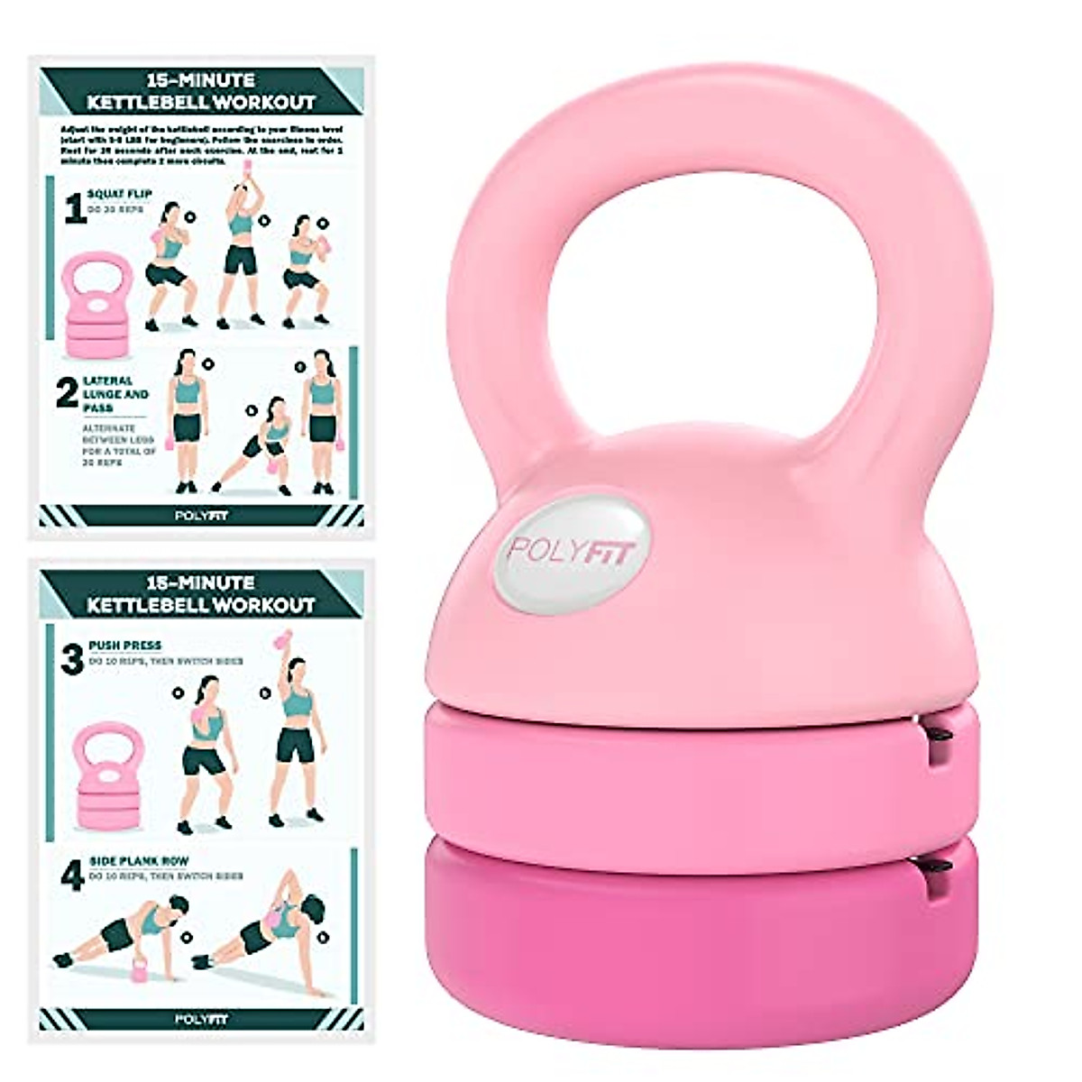 Adjustable Kettlebell - 5 lbs, 8 lbs, 12 lbs Kettlebell Weights Set for Home Gym - Pink