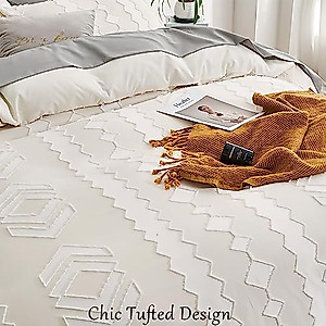 Senville White Duvet Cover Queen Size-Tufted Queen Duvet Cover Set,100% Microfiber Boho Duvet Cover,3PCS Soft and Breathable Textured Shabby Chic Bedding Set with Zipper Closure(White,Queen)