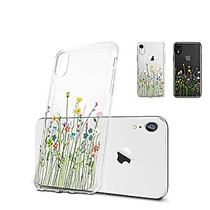 Unov Case Compatible with iPhone XR Case Clear with Design Slim Protective Soft TPU Bumper Embossed Pattern 6.1 Inch (Flower Bouquet)