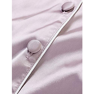 LYANER Women's Pajamas Set 7pcs Silk Satin Sleepwear Loungewear Cami Shirt Pj Set Purple Medium