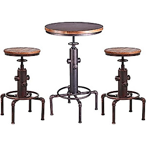 Topower American Antique Vintage Industrial bar Stool and Table Set Cafe Coffee Industrial Bar Bistro Set of 2