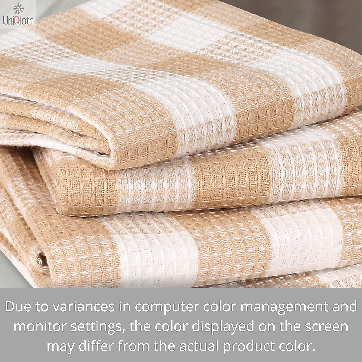 UniQloth 8 Pack Buffalo Plaid Waffle Kitchen Dish Towels 100% Cotton - Farmhouse Kitchen Towels Hanging - Soft Absorbent Quick Drying Durable Reusable Hand Towels for Kitchen 16x26 Grey