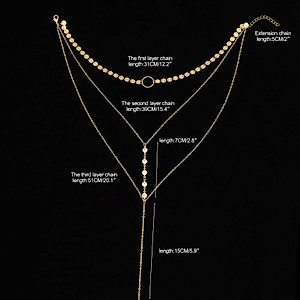 Suyi Stylish Layered Sequins Choker Necklace with Thin Long Chain Pendant for Women Lady (Crystal Gold)