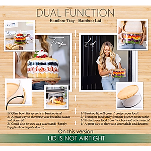 25DOL XXL 125 Ounces Clear Glass Salad Bowl Dish with Dual Function Bamboo Lid - Extra Large Mixing Bowl with Lid for Salads, Dessert, Fruit, Punch - Centerpiece Large Serving Bowls for Entertaining