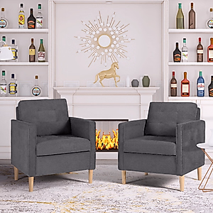 STHOUYN Mid Century Modern Comfy Accent Arm Chair Set of 2, Bedroom Chair for Adults, Living Room Office Reading Chairs, Suitable for Small Spaces (2, Grey)