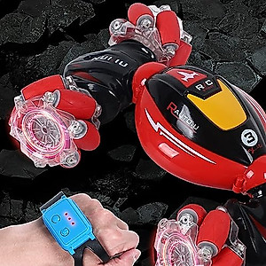 GHTMONY Red Gesture RC Stunt Cars Remote Control Gesture Car Toys for Boys Ages 8-13, Off Road Vehicle Cars with Cool Light and Music, Best Birthday Christmas Hallowen Gifts for Kids