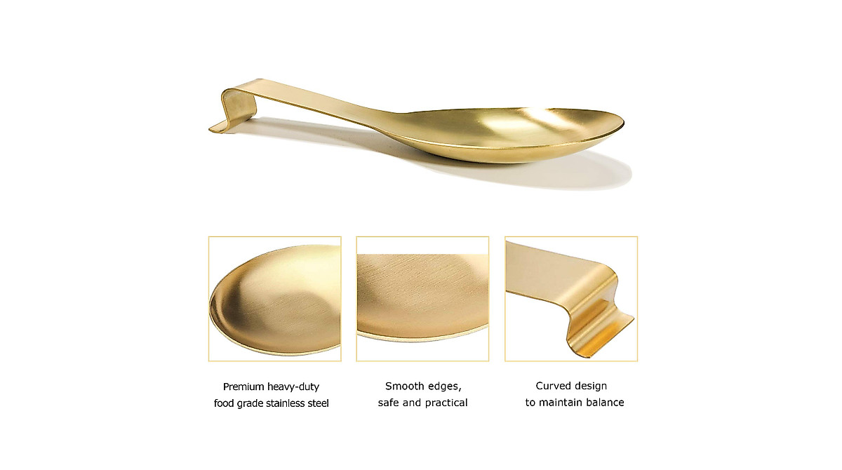 VOJACO Gold Stainless Steel Spoon Rest for Kitchen Countertops