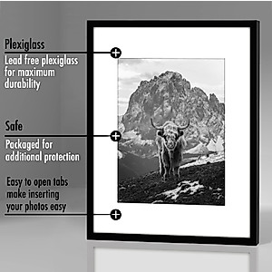 Americanflat 16x20 Picture Frame with Polished Plexiglass - Set of 2 - Use as 11x14 Frame with Mat or 16x20 Frame Without Mat - Galleria Collection - Photo Frames for Wall Display - Black