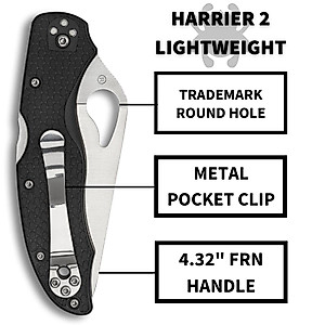 Spyderco Byrd Harrier 7.62" Lightweight Knife with 3.36" 8Cr13MoV Steel Blade and Black Non-Slip FRN Handle - PlainEdge - BY01PBK2