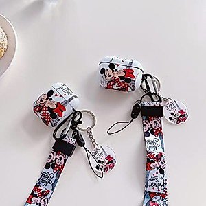 AirPods Case Fancy with Mickey and Minnie Lanyard Keychain ，Personalised Anime Kiss Designed and Unique IMD Process TPU Soft AirPods 1&2 Case