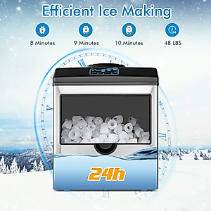 PETSITE 2-in-1 Ice Maker Water Dispenser Countertop, Portable Electronic Machine with Water Cooler Dispenser, 48 LBS/Day, 3 Size Ice Cube, Fast 6 Mins, Stainless Steel
