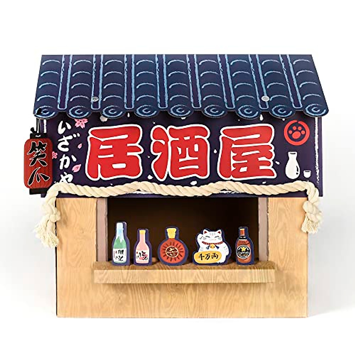 SMILE PAWS Cardboard Cat House with Scratcher, Cat Condo, Bed, Toys, Cat Izakaya Bar Scratcher house for Outdoor/Indoor Cats, Cat Play House & Home Décor, Easy to Assemble for Cats Bunny Small Animals