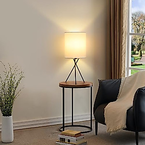 FOLKSMATE Bedside Table Lamp with Black Metal Base, Modern Small Desk Lamp, Nightstand Lamp with White Linen Fabric Lampshade, Side Table Lamp for Bedroom Living Room Home Office, Bulb Not Included