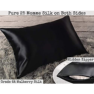Celestial Silk 100% Silk Pillowcase for Hair Zippered Luxury 25 Momme Mulberry Silk Charmeuse Silk on Both Sides of Cover -Gift Wrapped- (Standard, Black)
