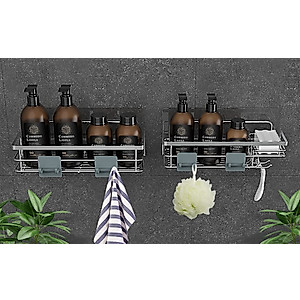 Nieifi Shower Caddy with Built In Soap Holder Dish with Hooks, Shower Shelf Organizer Basket Rack Storage Rustproof Adhesive Washroom Bathroom Shelves, Drill Free 2 Pack
