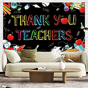 Thank You Teachers Backdrop Teacher Supplies Classroom Banner Teache Appreciation Week Day Photography Background Board Wall Hanging Sign for School Outdoor Decoration Office Holiday Decor Photo