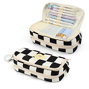 MOSA BEAR Pencil Case Large Capacity Pencil Pouch with Zipper Portable Office Stationery Makeup Bag, Aesthetic Big Capacity Pen Bag for Teen Girls, Women(Black)