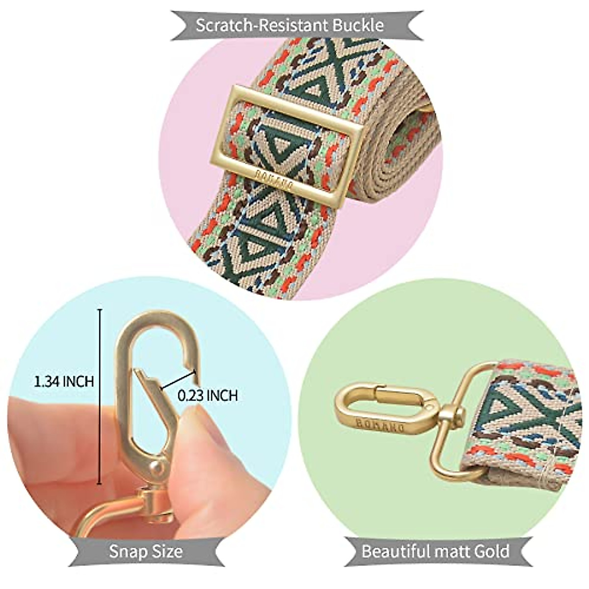 BOMANO Purse Crossbody Handbag Long Strap Adjustable Wide Replacement Embroidered Guitar Shoulder Straps for Women