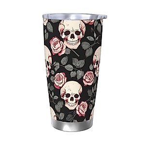 Purple Rose Skull Print 20oz Car Cup Ps Material Lid, Perfect For Hot & Cold Drinks