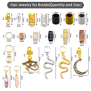 Messen 121Pcs Dreadlocks Jewelry Crystal Wire Wrapped Loc Adornment Imitation Wood Beads Braid Accessories Hair Cuffs Beard Tube Beads Pearl Pendants for Braids Hair Clip Decoration