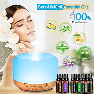 YIKUBEE Oil Diffuser with Essential Oils Set, 500ml Essential Oil Diffuser, 6x10mL Essential Oils for diffusers for Home, Aromatherapy Humidifier, Diffusers for Essential Oils Large Room