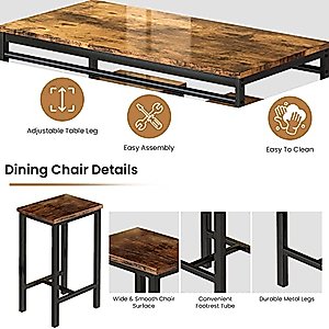 Recaceik Dining Table Set for 4 Bar Kitchen Table and Chairs for 4, 5 Piece Dining Table Set Counter Height Dinner Table with 4 Bar Stool, Dining Room Breakfast Table Set for Apartment