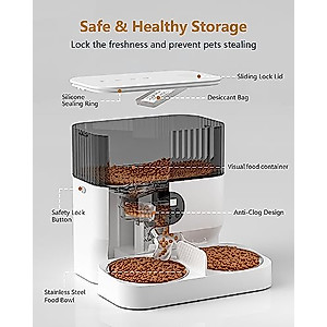 Espelho Elevated Automatic Cat Feeders for 2 Cats, 5L Timed Cat Food Dispenser with 2-Way Splitter & 2 Stainless Steel Bowls Programmable Pet Feeder for Cats & Dogs 10S Voice Recorder